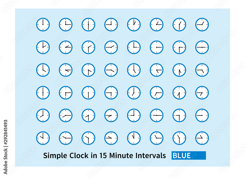 Vetor de 時計 アイコン セット 15分刻み 青 Simple Clock in 15 Minute Intervals do ...