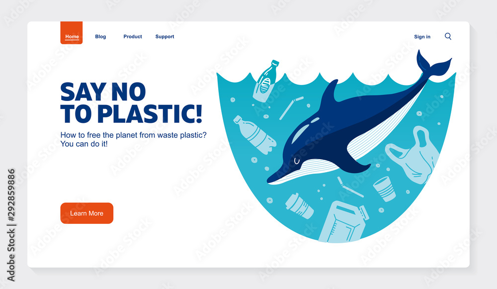 Website template No plastic! Vector flat illustration for World ...