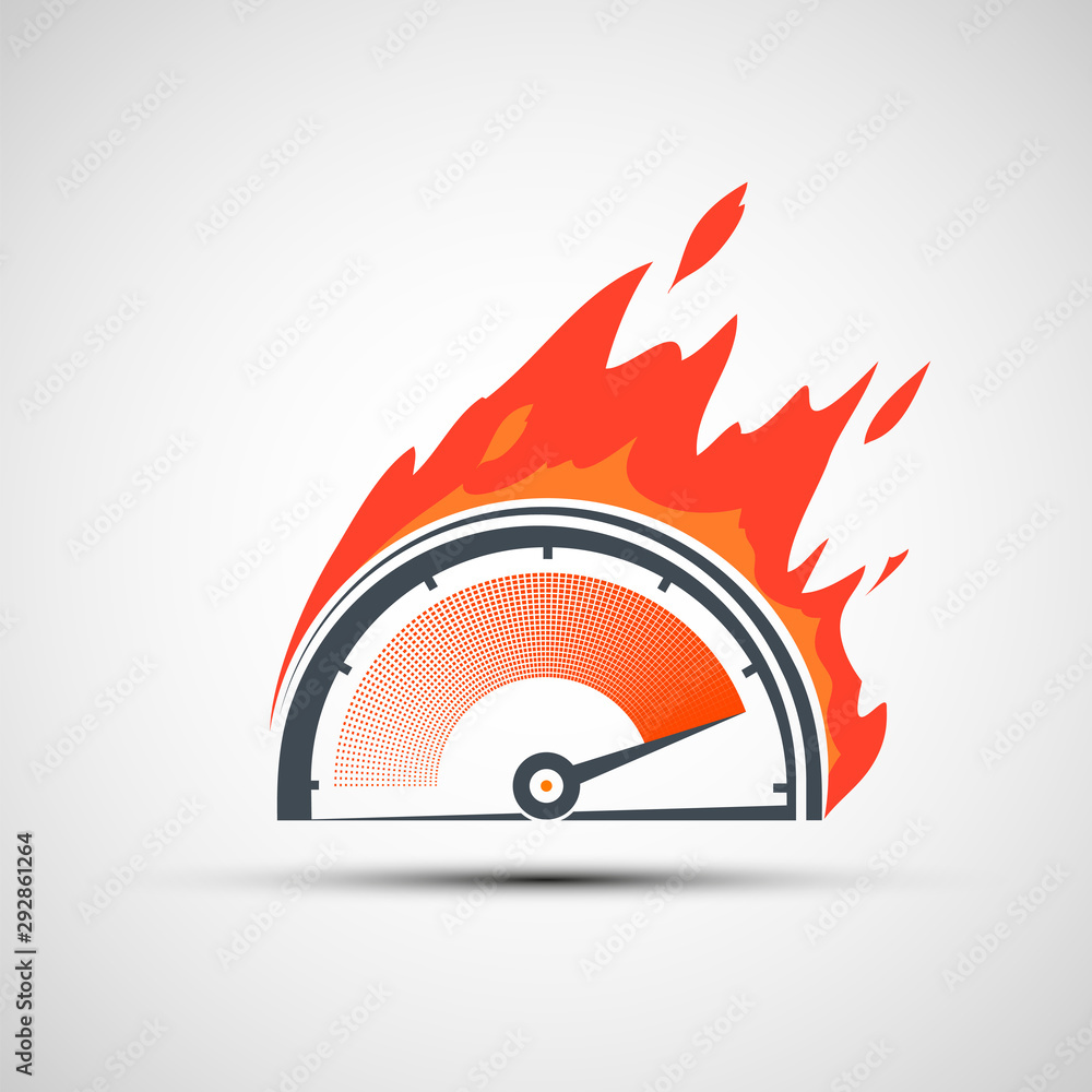Icon speedometer on fire. Rating scale with arrow Stock Vector | Adobe ...