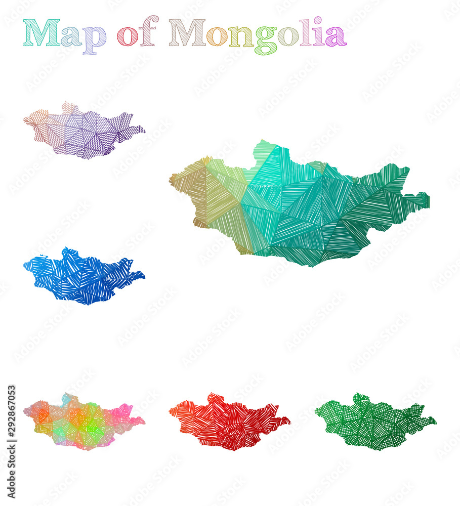 Hand-drawn map of Mongolia. Colorful country shape. Sketchy Mongolia ...