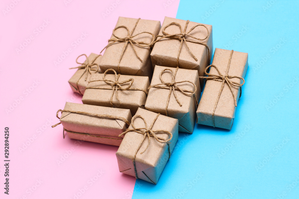 Gender determination day concept. Set of gift boxes. Pink and blue ...