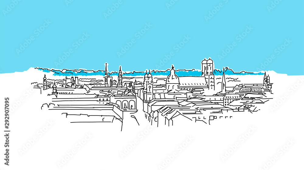 Munich Panorama Lineart Vector Sketch Stock Vector | Adobe Stock