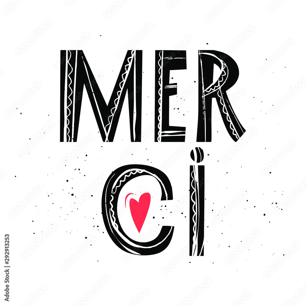 Merci. Hand drawn lettering quote. Vector illustration. Hand lettering ...