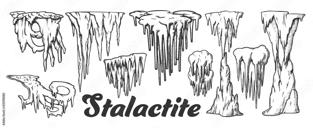 Stalactite And Stalagmite Monochrome Set Vector. Collection In ...