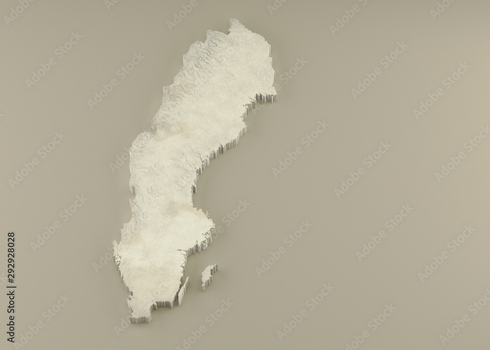 Extruded 3D political Map of Sweden with relief as marble sculpture on ...