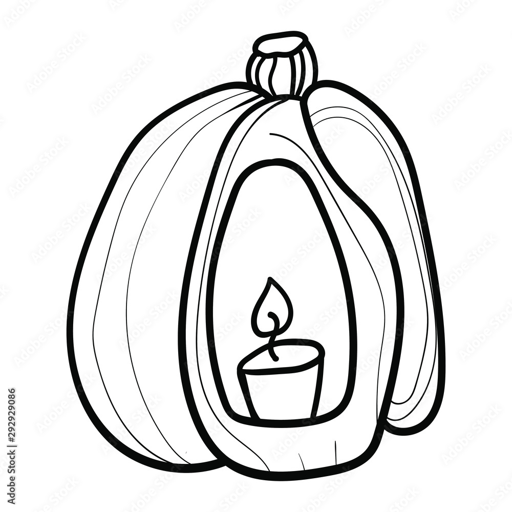 Pumpkin with a candle. Coloring page, Coloring book. Contour. Doodle ...