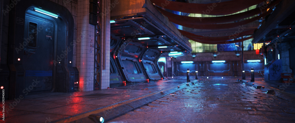 Urban city retro futuristic back drop background with neon accents. Neo ...