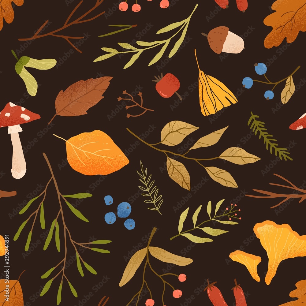 Autumn dried leaves flat vector seamless pattern Stock Vector | Adobe Stock