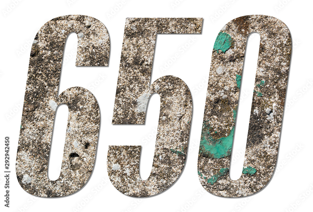 Number 650 with old concrete wall on white background Stock Photo ...