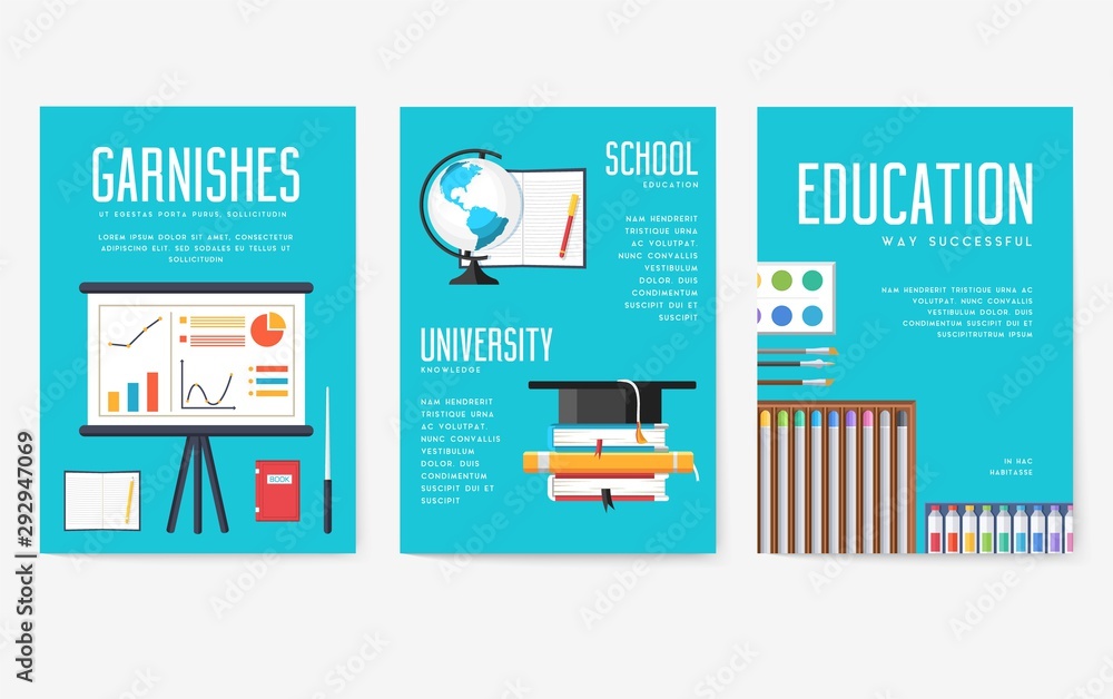 Back to school information cards set. Student template of flyear ...