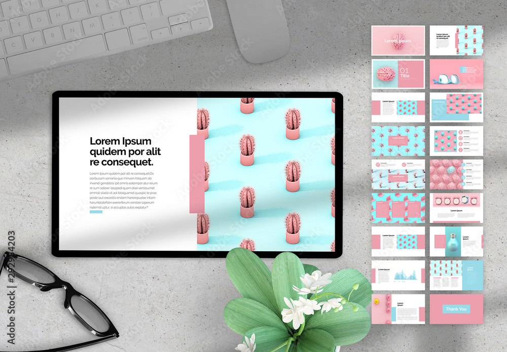 Presentation Layout with Pink and Blue Accents Stock Template | Adobe Stock