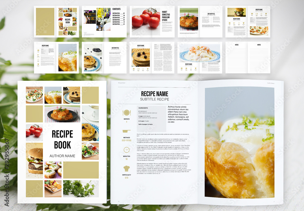 Recipe Book Layout with Tan Accents Stock Template | Adobe Stock