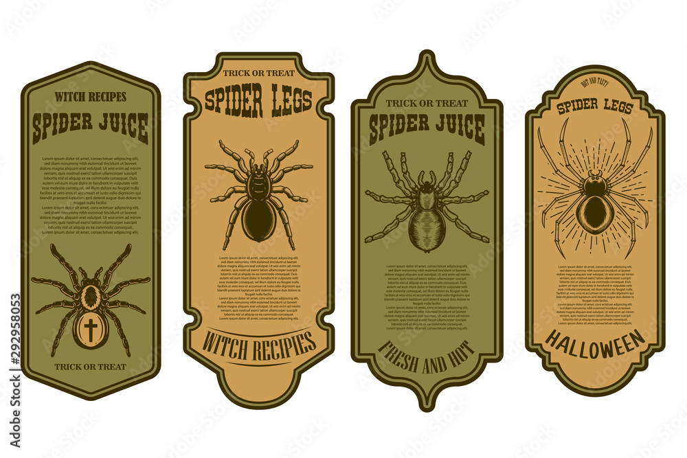 Spider juice. Spider legs. Halloween bottle label template. Design ...
