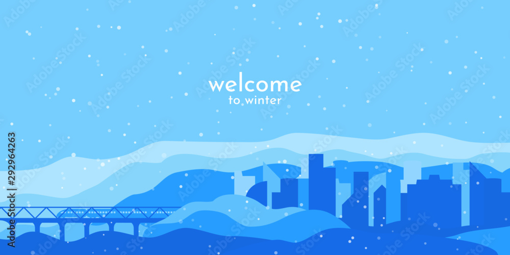 Minimalistic vector winter landscape. Flat style background. Blue ...