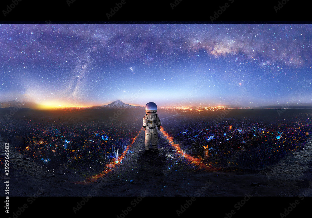 Artistic illustration of an astronaut exploring new world in other ...