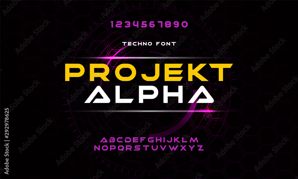 Abstract technology space font and alphabet. techno effect fonts ...