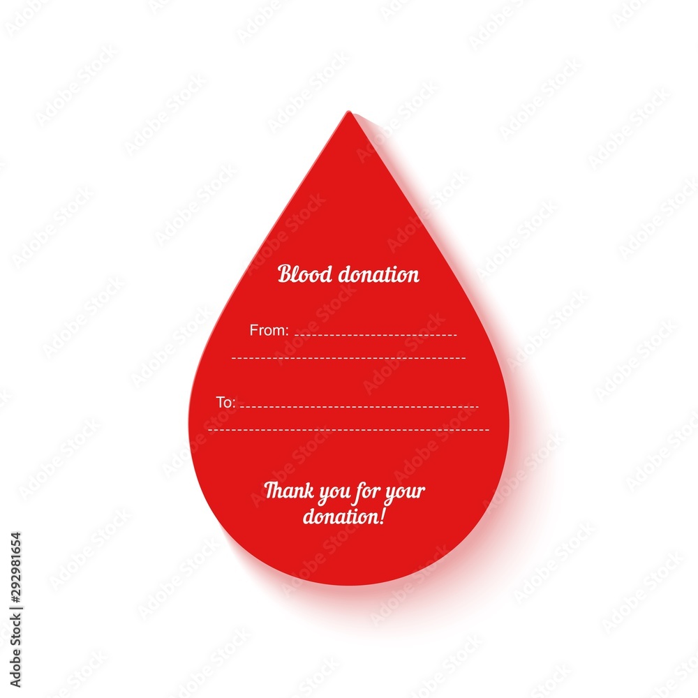 Red drop of blood donation in paper cut out style. Blood donor data ...