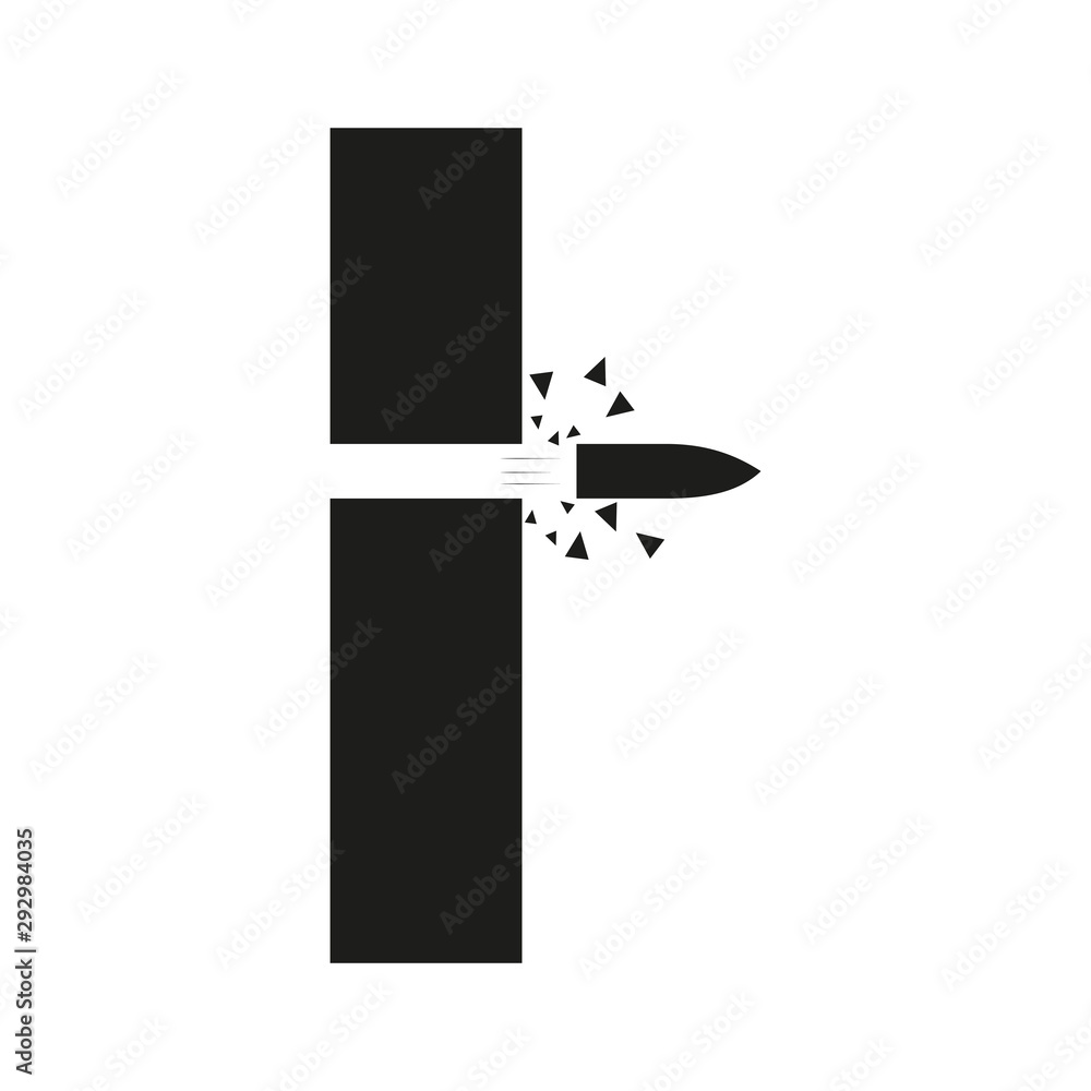 bullet shot smashed the walls on white background. Poster or flyer ...