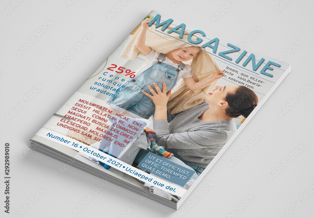 Magazine Layout with Blue Accents Stock Template | Adobe Stock