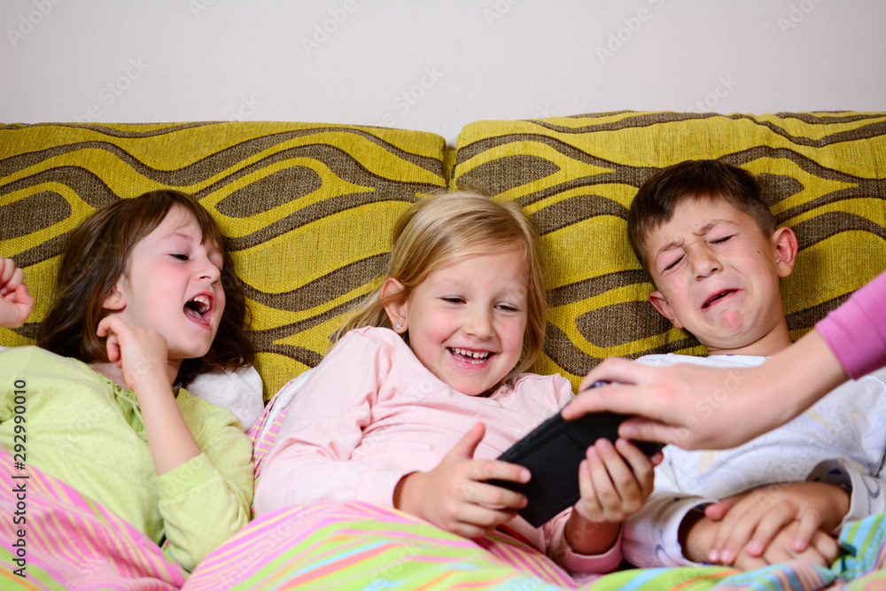 Kids cry because their mother takes away their smartphone because they ...