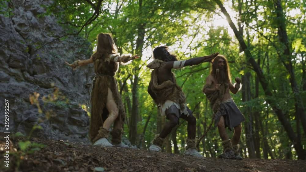 Happy primitive neanderthals of aboriginal african tribe dancing ...
