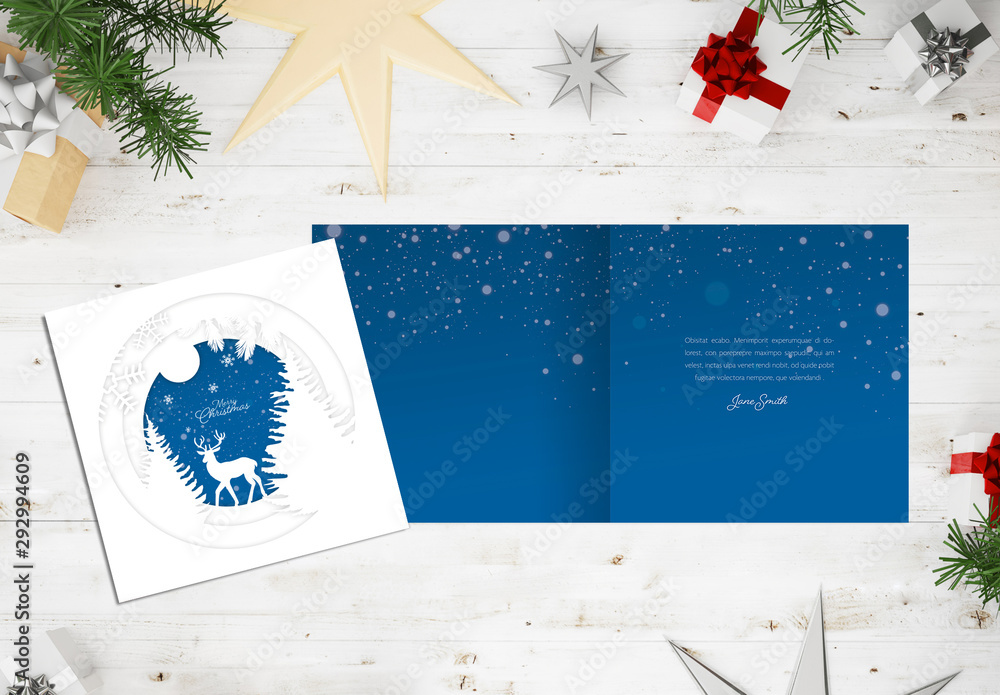 Winter Holiday Card Layout with Paper Cutout Illustration Elements ...