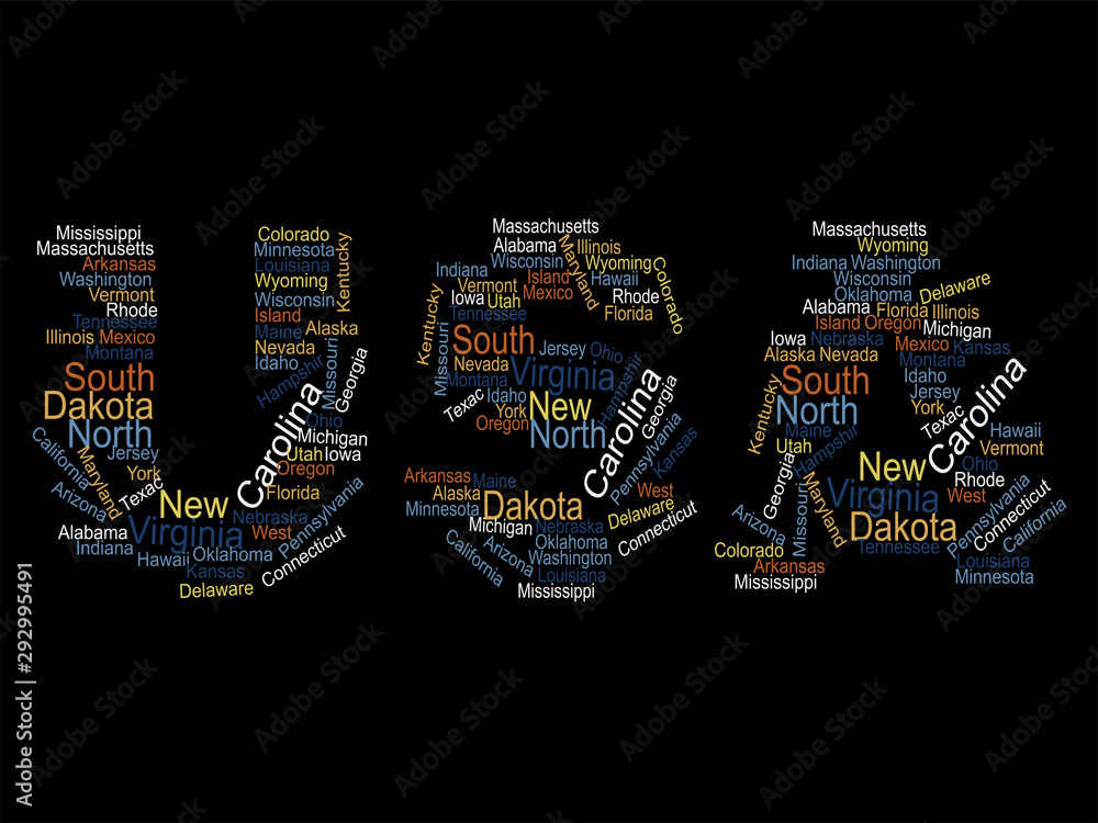 USA word cloud travel concept made with words all states names Stock ...