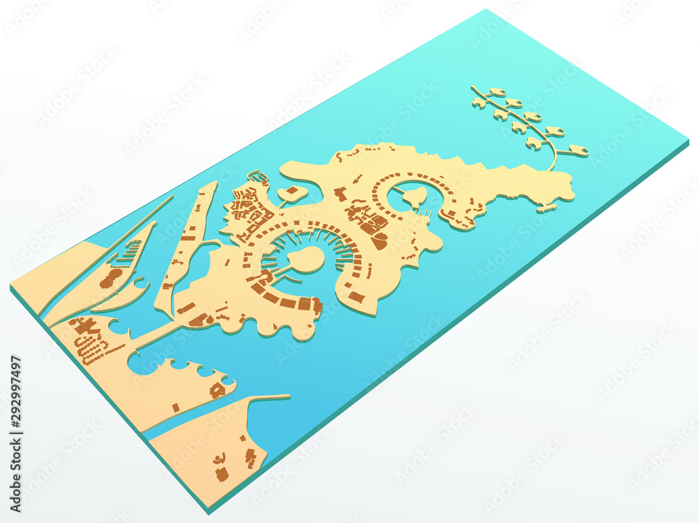 A 3D vector map of Pearl artificial island, Viva Bahriya, La plage ...