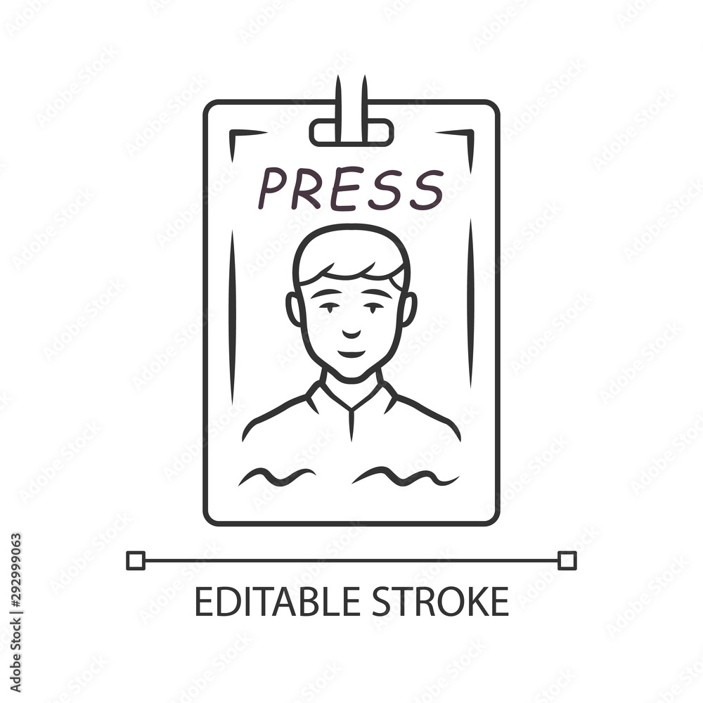 Press pass linear icon. Journalist, reporter ID badge. Press ...