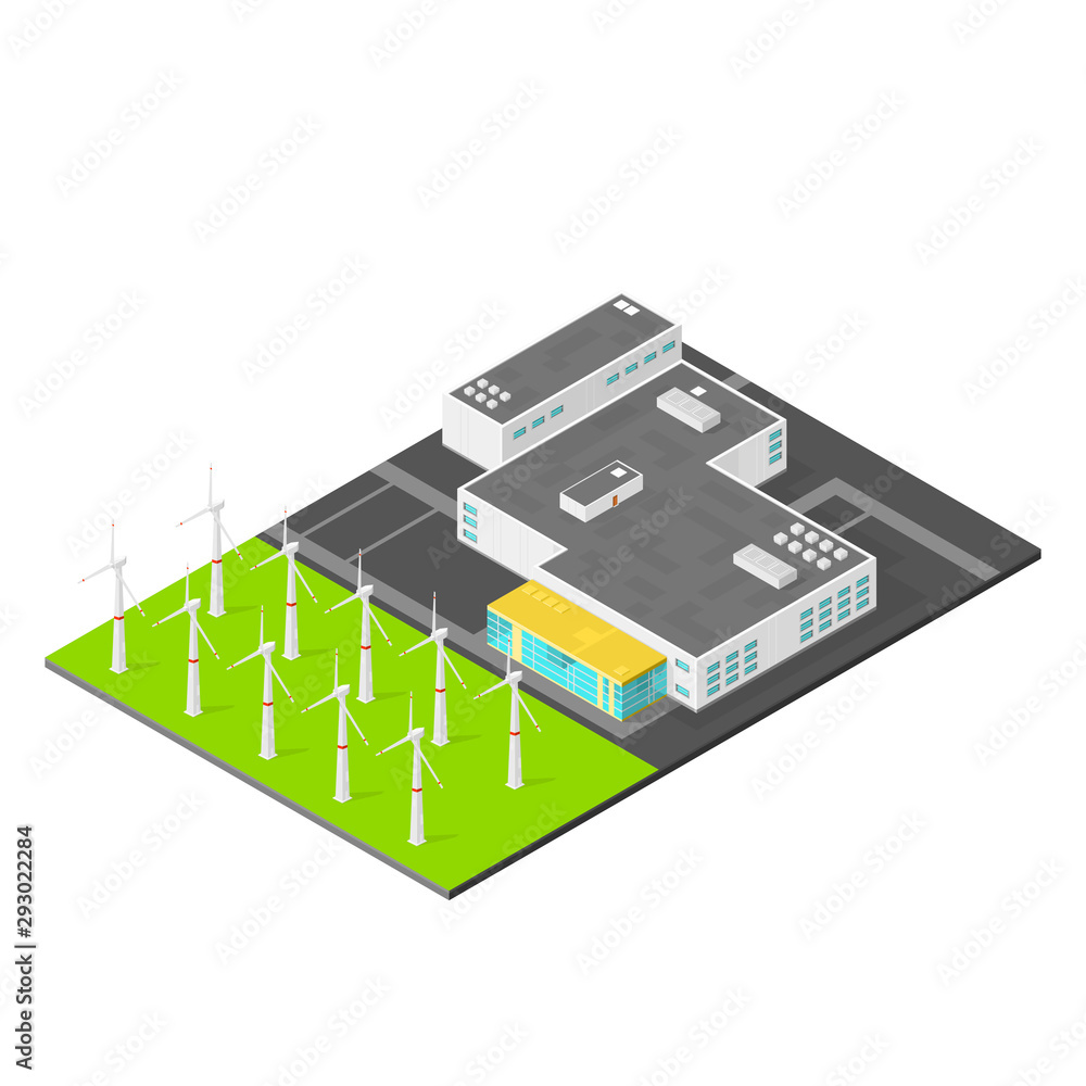 Isometric Industrial Factory Building Wind Farm Vector Illustration ...