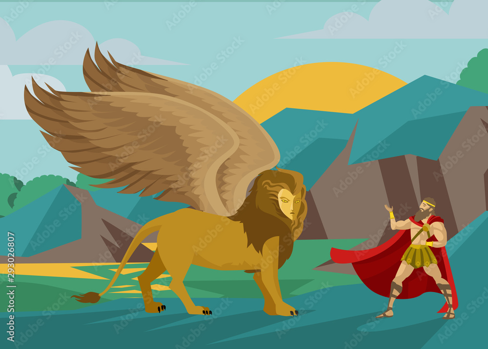 oedipus and the sphinx riddle greek mythology tale Stock Vector | Adobe ...