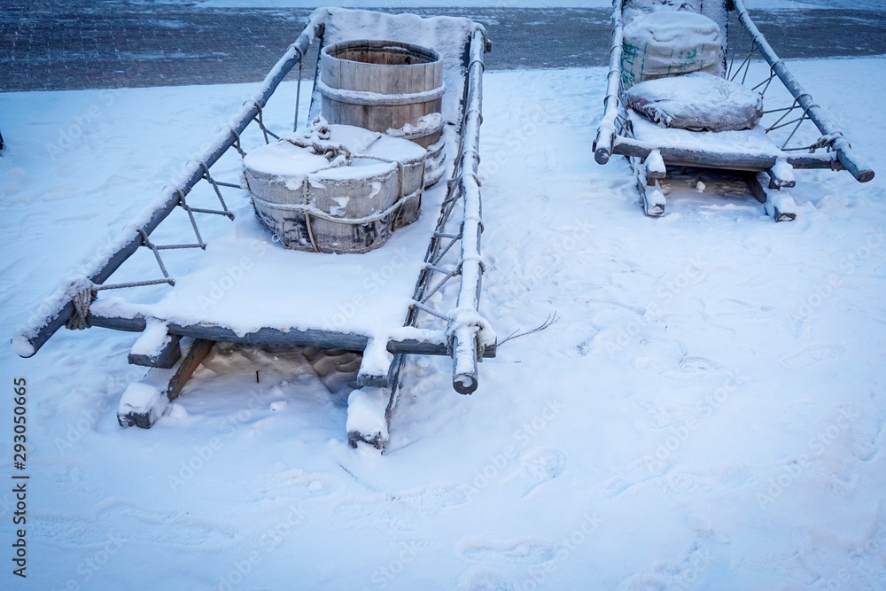 Russian sled in the winter an old vehicle Stock Photo | Adobe Stock