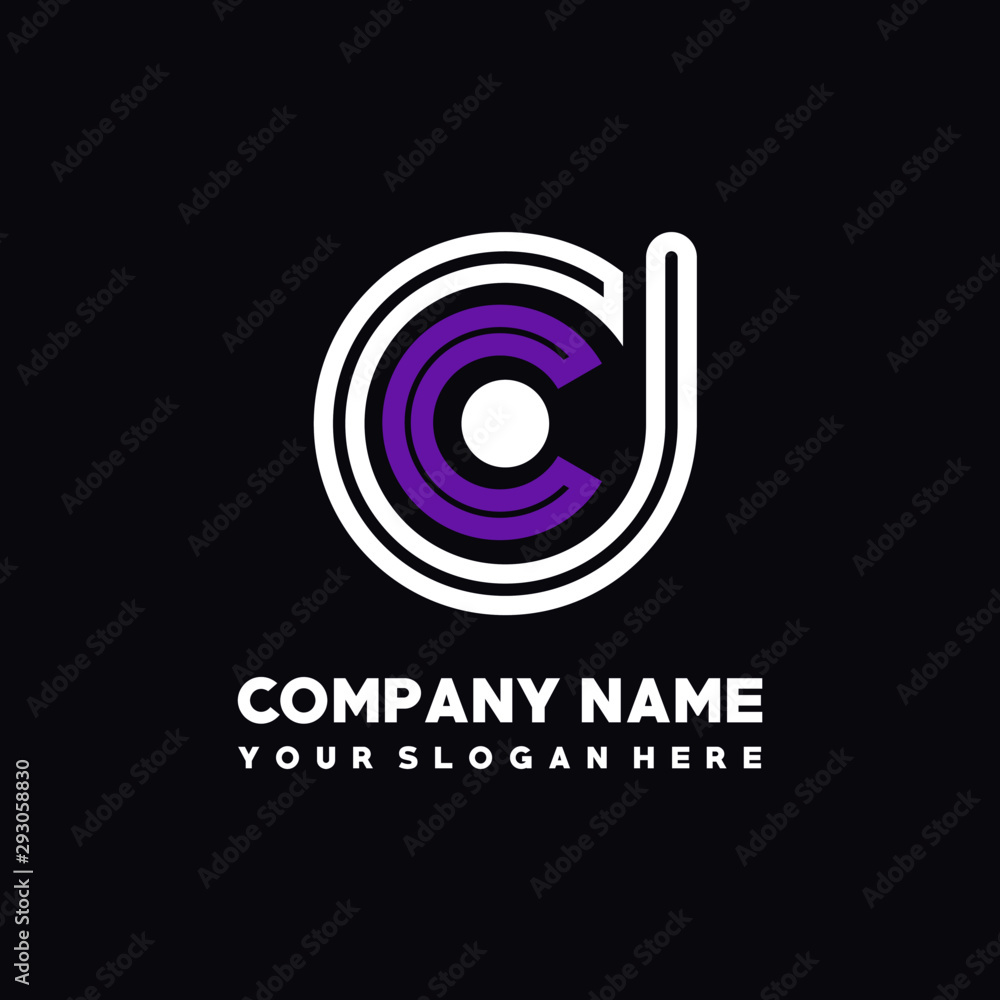 initial letter DC logo, round logo white, purple lowercase letters ...