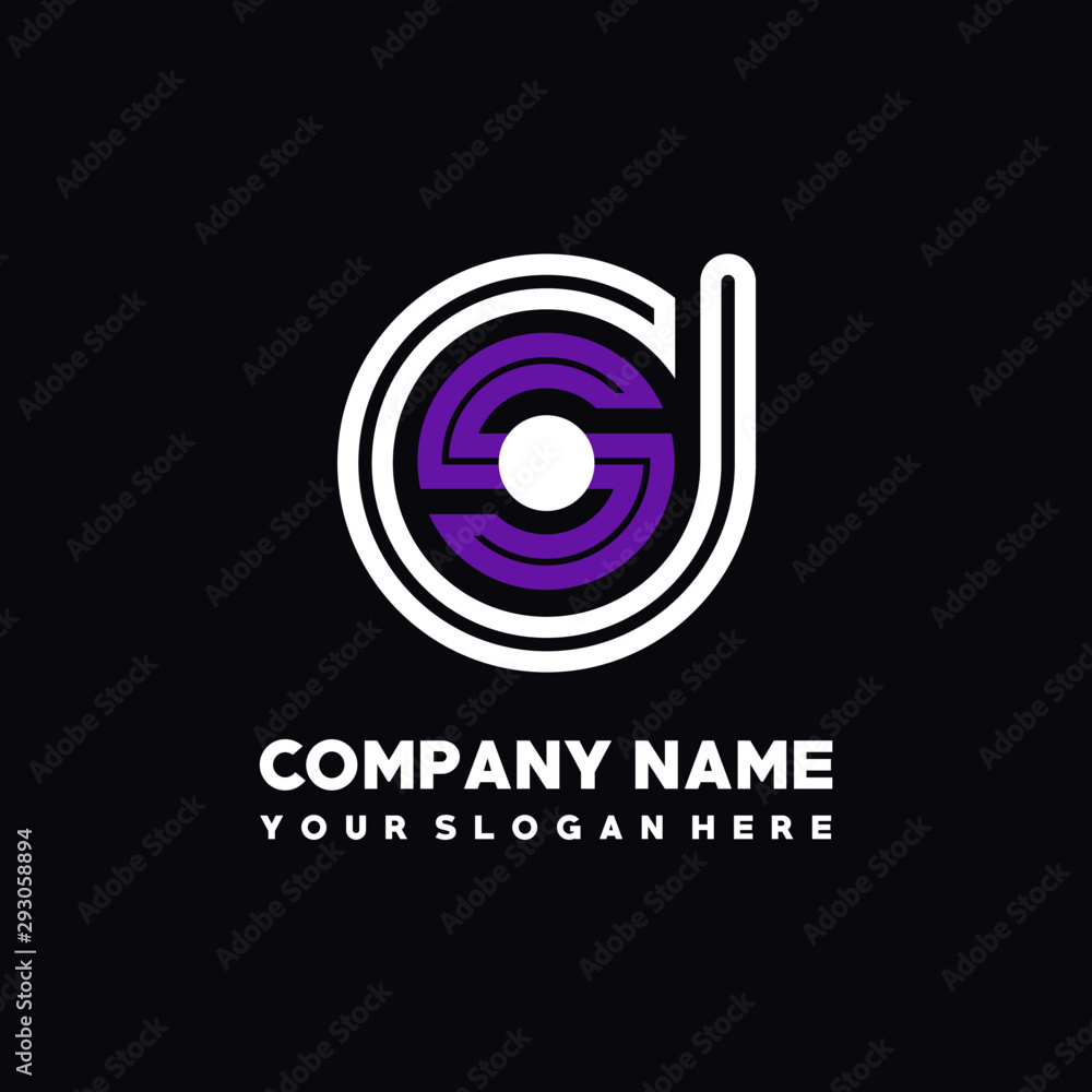 initial letter DS logo, round logo white, purple lowercase letters ...