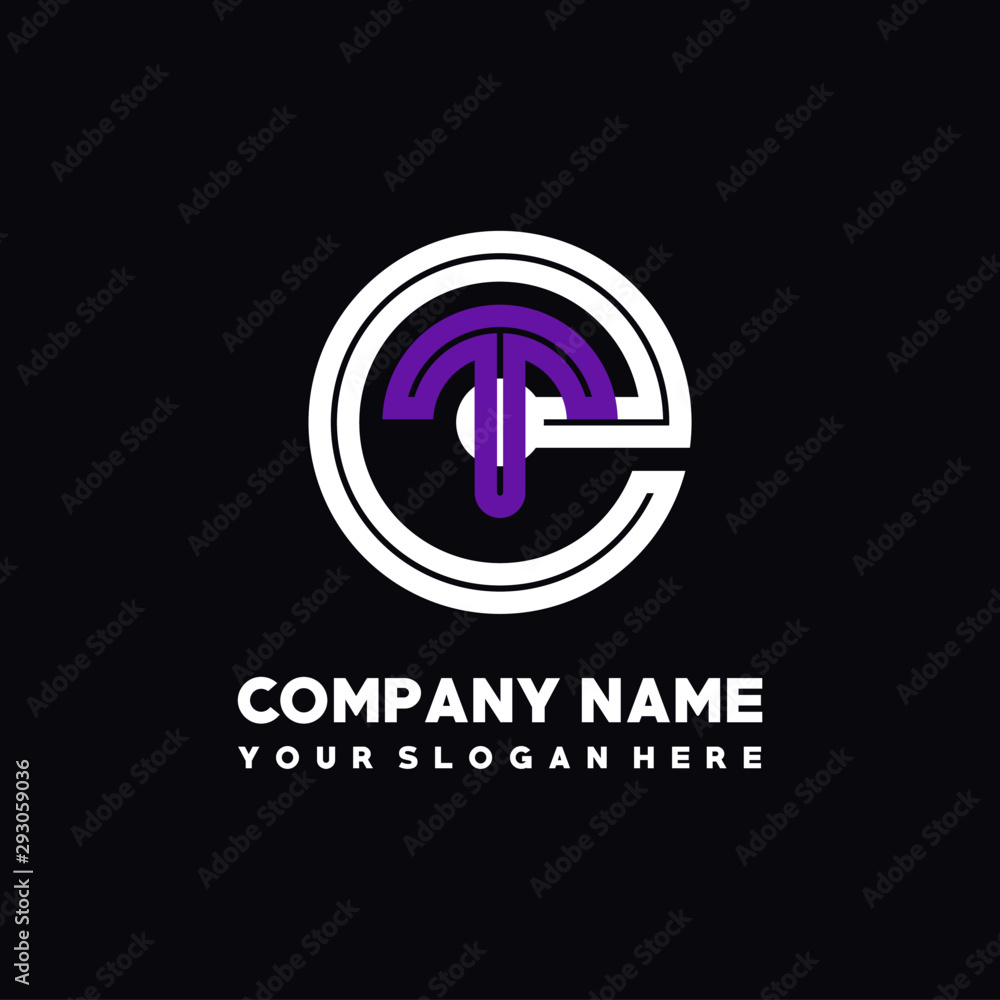 initial letter ET logo, round logo white, purple lowercase letters ...