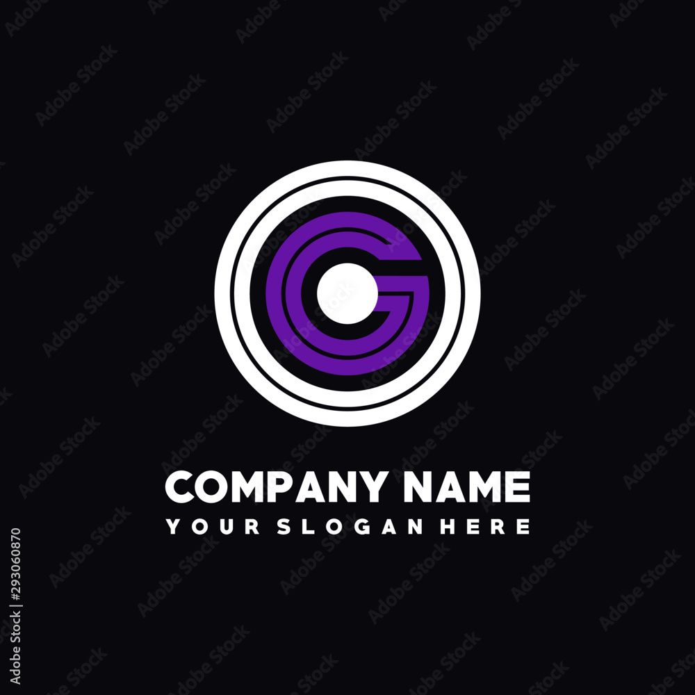 initial letter OG logo, round logo white, purple lowercase letters ...