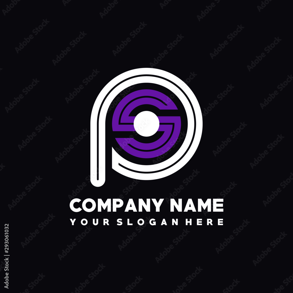 initial letter PS logo, round logo white, purple lowercase letters ...