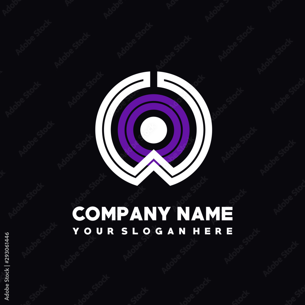 initial letter WO logo, round logo white, purple lowercase letters ...