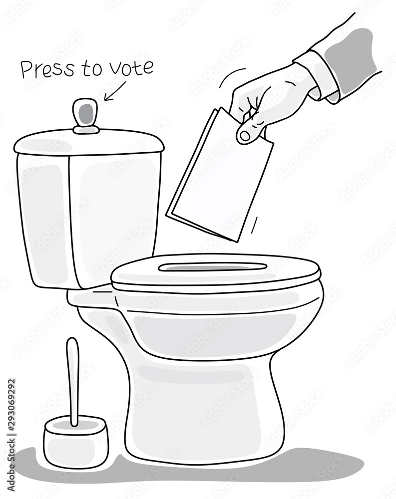 Vetor de Press to vote. Voting person putting his ballot paper in a ...