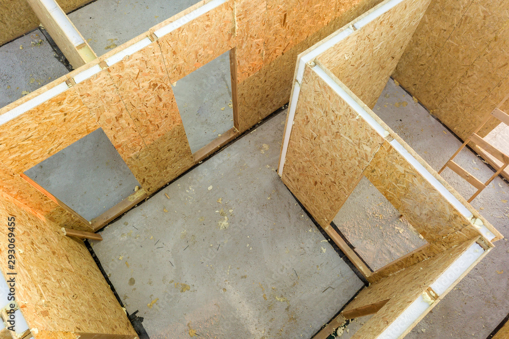 Construction of new and modern modular house. Walls made from composite ...