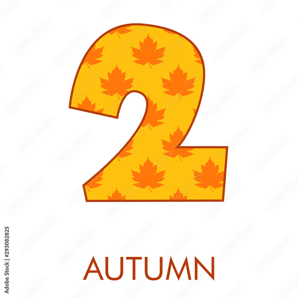 Logotipo número 2 con patrón con hojas de árbol en color naranja Stock ...