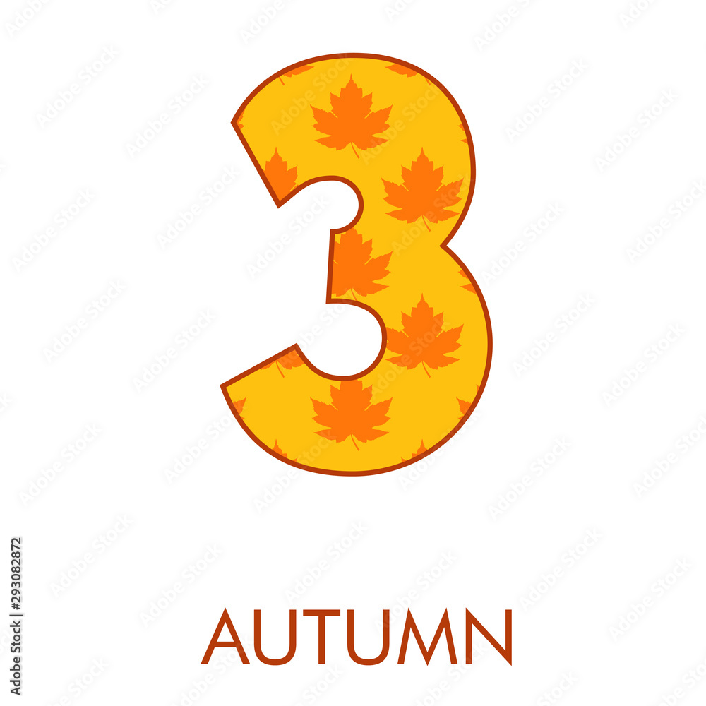 Logotipo número 3 con patrón con hojas de árbol en color naranja Stock ...