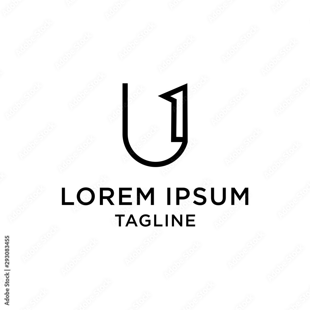 Initial letter and number logo, U and 1, U1, 1U, line logo design ...