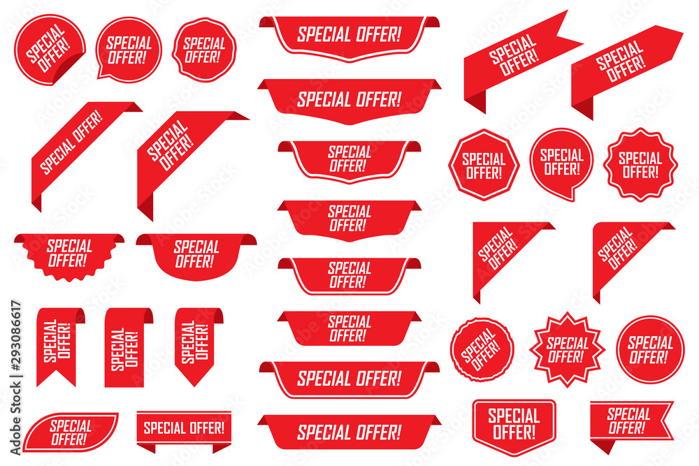 Set of special offer labels in red isolated on white background. Vector ...