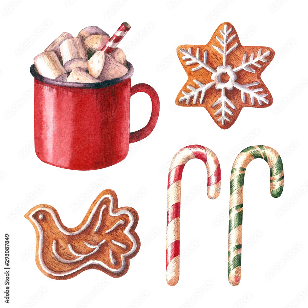 Christmas symbols watercolor collection isolated on white background ...