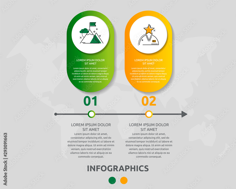 Vector modern infographic flat template pin for two paper label ...