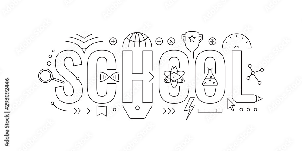 school word and school symbols. school technical drawing. vector school ...