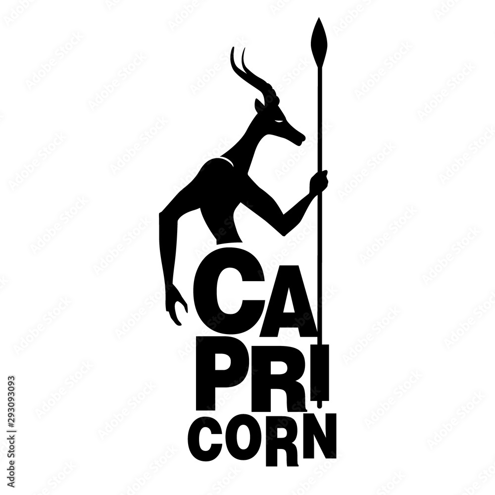 Tribal zodiac. Capricorn. Animal half male goat, horns and human arms ...