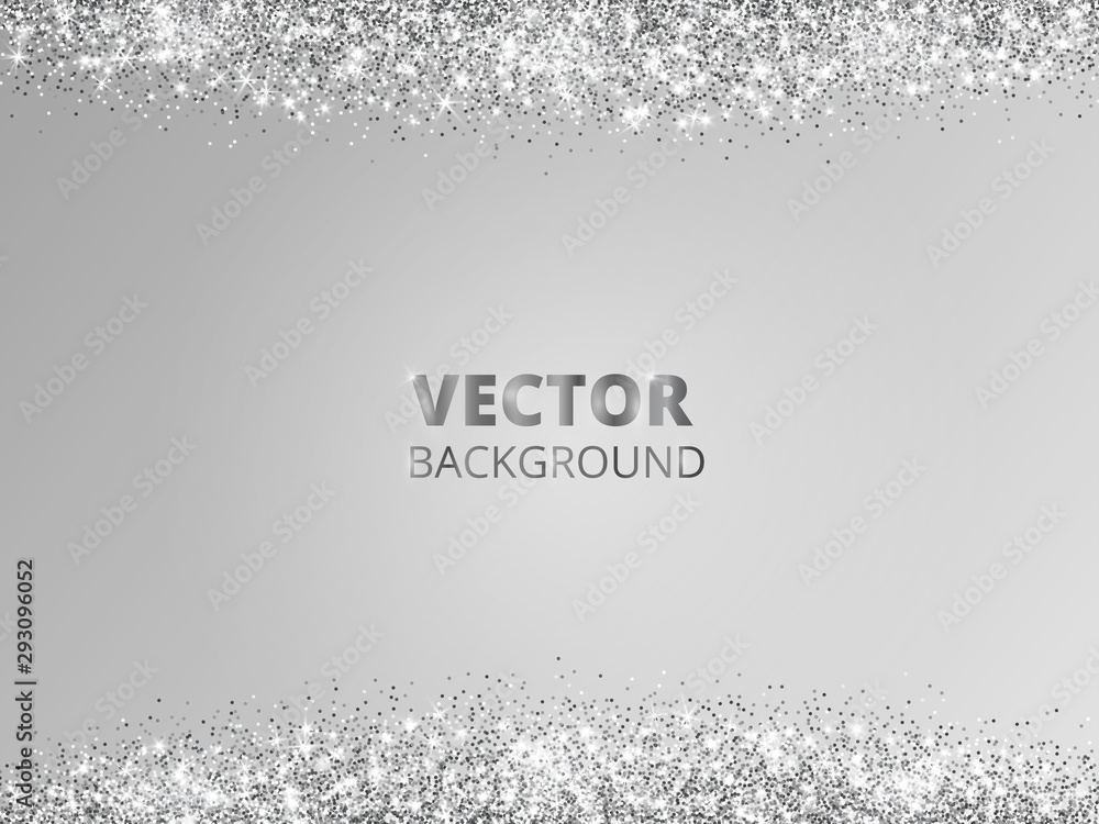 Sparkling glitter border, frame. Falling silver dust on gray background ...