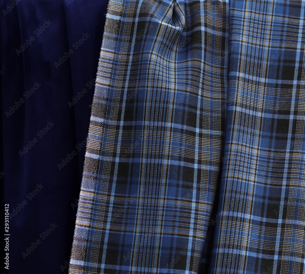 Colorful detailed fabric textures of different cloth types in a close ...